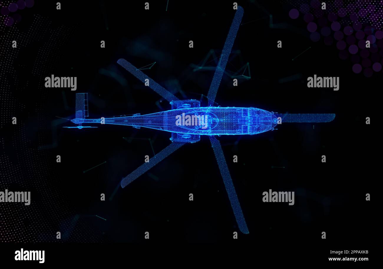 Helicopter. Military helicopter flying with action video camera on dark ...