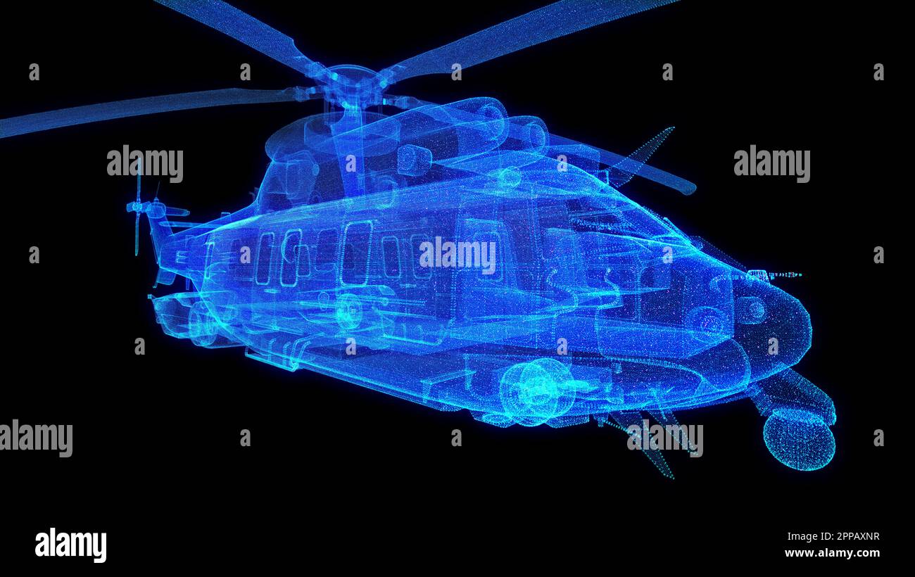 Helicopter. 3D wire-frame model on a black sky background Stock Photo ...