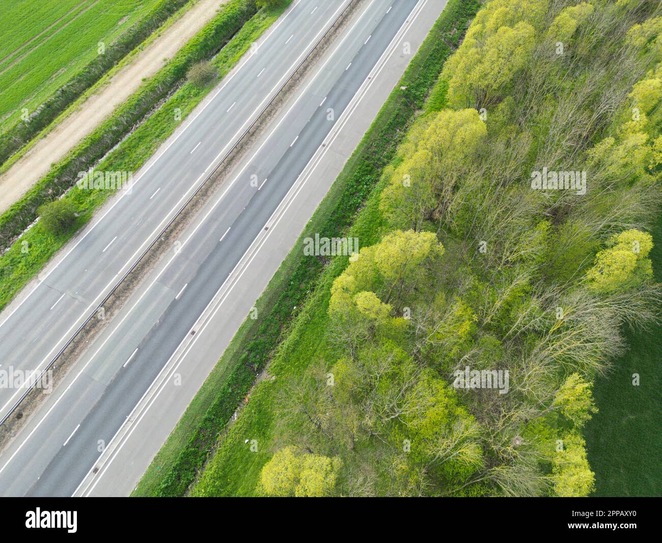 Drone view of part of anEnglish dual carriage way shown in the East ...