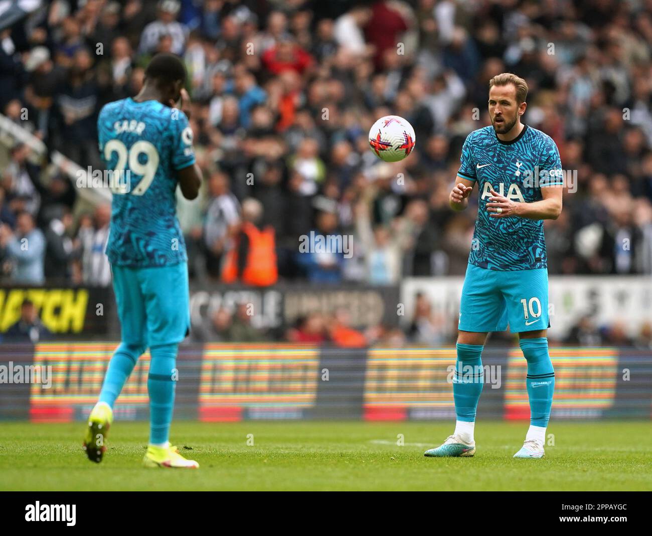 Tottenham Hotspur's Pape Matar Sarr and Harry Kane react after a ...