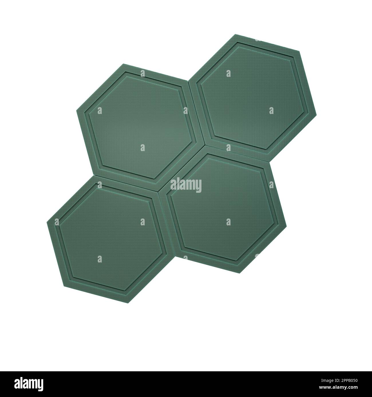 Green abstract hexagon object isolated on white background. 3d ...