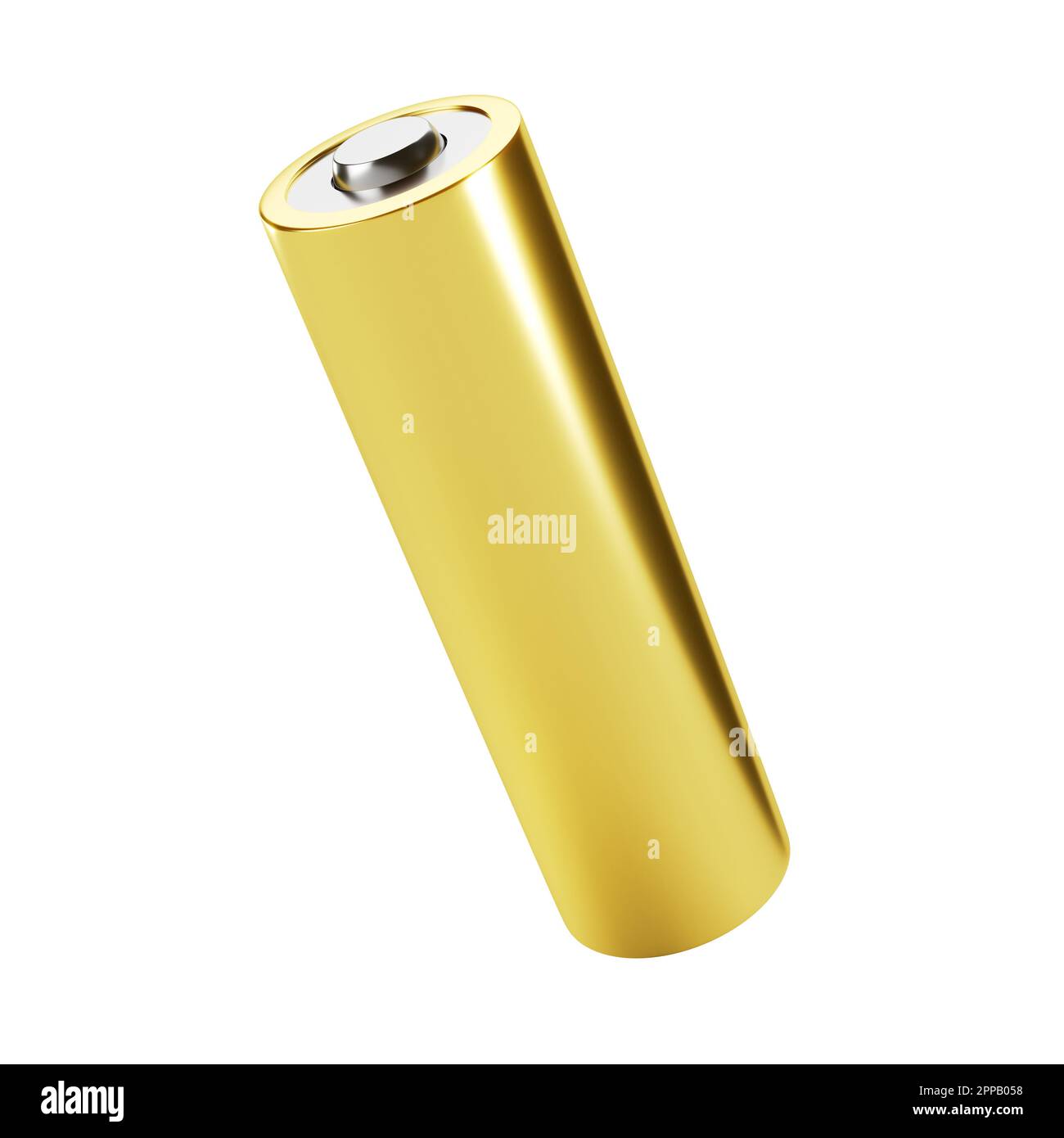 Golden color AA battery isolated on white background. 3d rendering ...