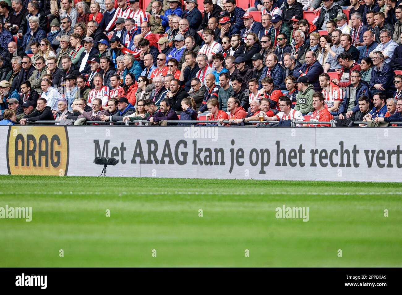 EINDHOVEN, NETHERLANDS - APRIL 23: ARAG advertisement boards during the ...