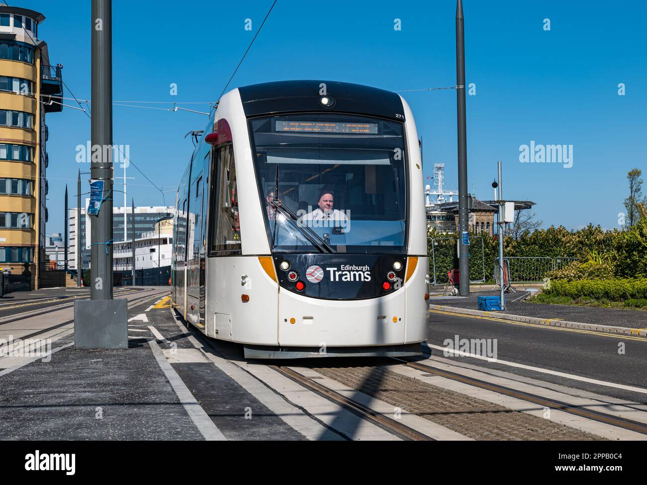 Trams to Newhaven driver training on tram line extension, Leith, Edinburgh, Scotland, UK Stock ...