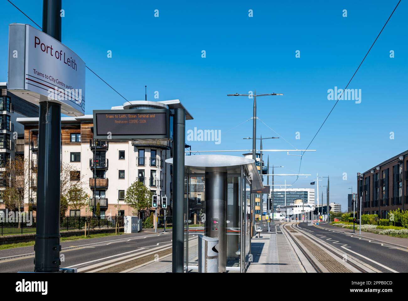 Port of Leith tram stop on new extension tram line, Edinburgh, Scotland ...