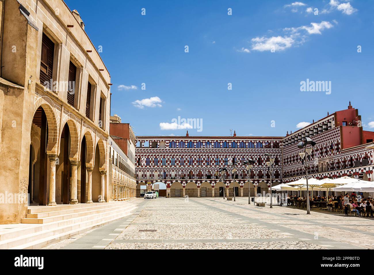 Badajoz, Spain - 24 June 2022: Facades of the colorful buildings and ...