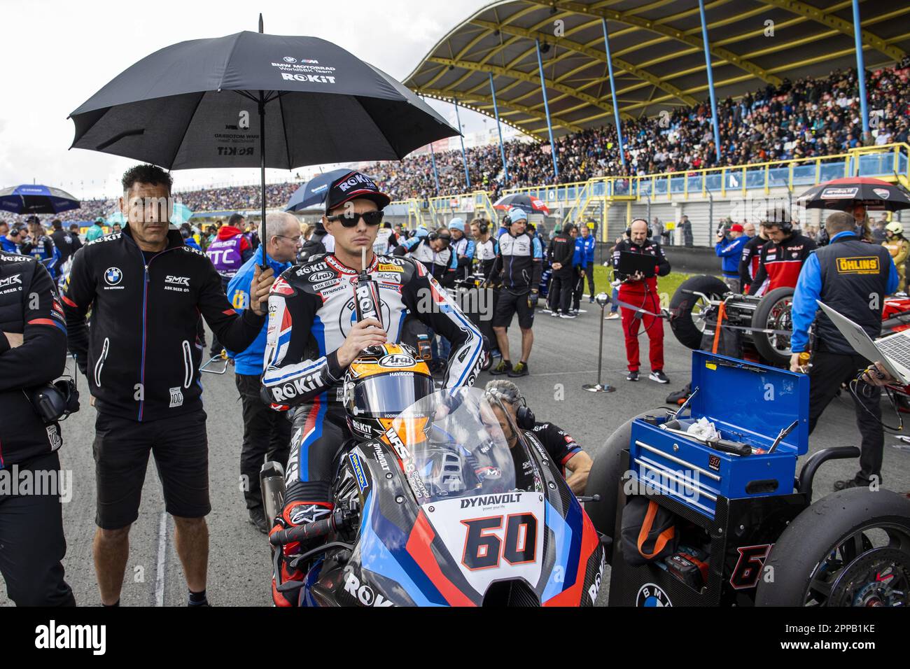 ASSEN - Michael van der Mark (NED) on his BMW on the grid for the start ...
