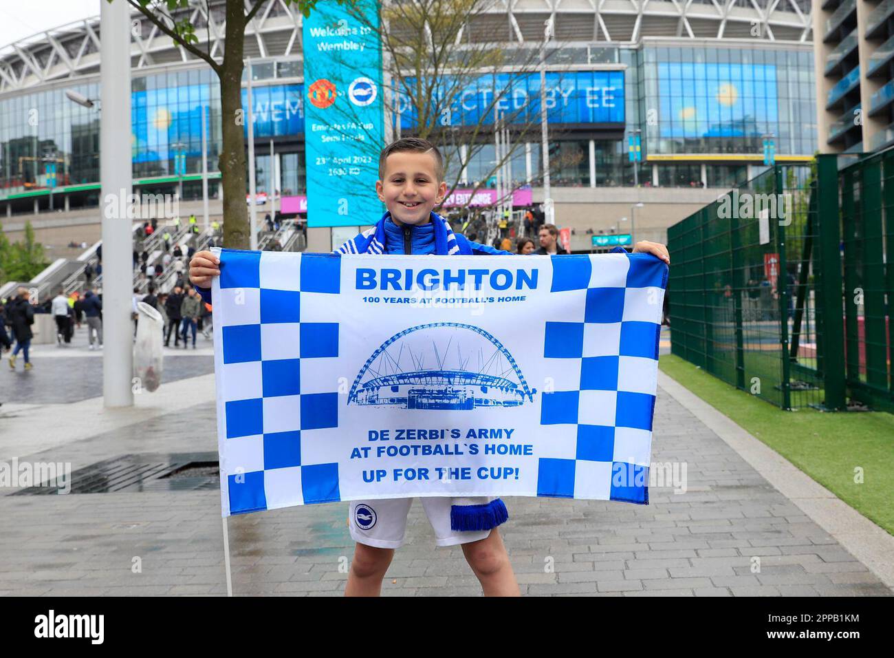 London, UK. 23rd Apr, 2023. Young Brighton fan on Wembley Way ahead of ...