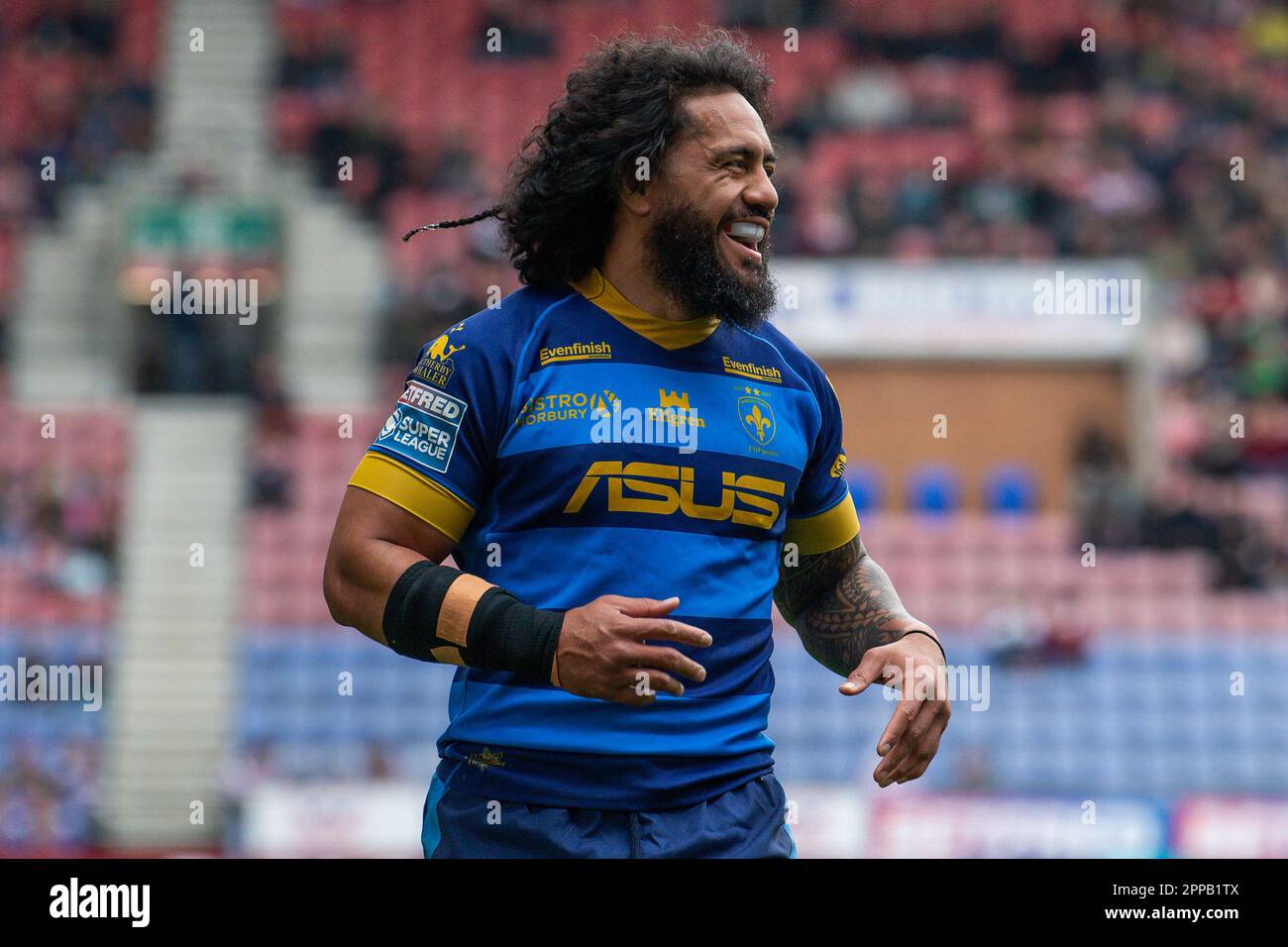 Jorge Taufua #2 of Wakefield Trinity during pre match warm up ahead of ...