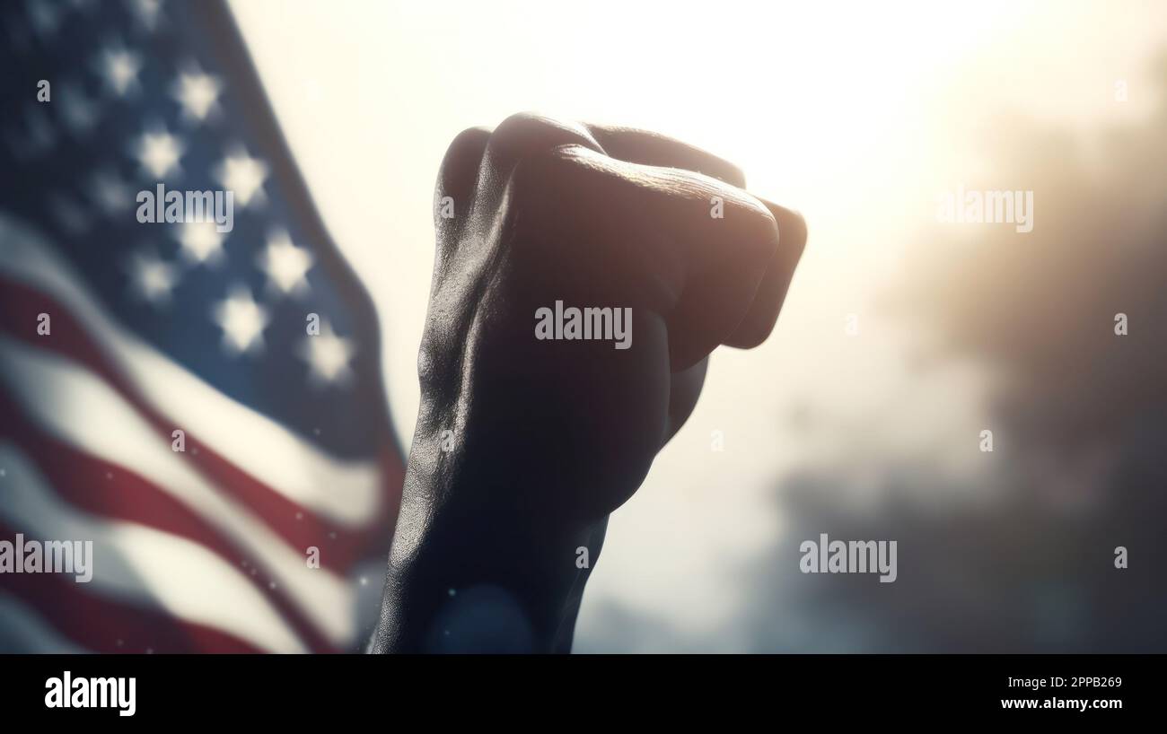civil rights, equality and power concept - african american man hand ...