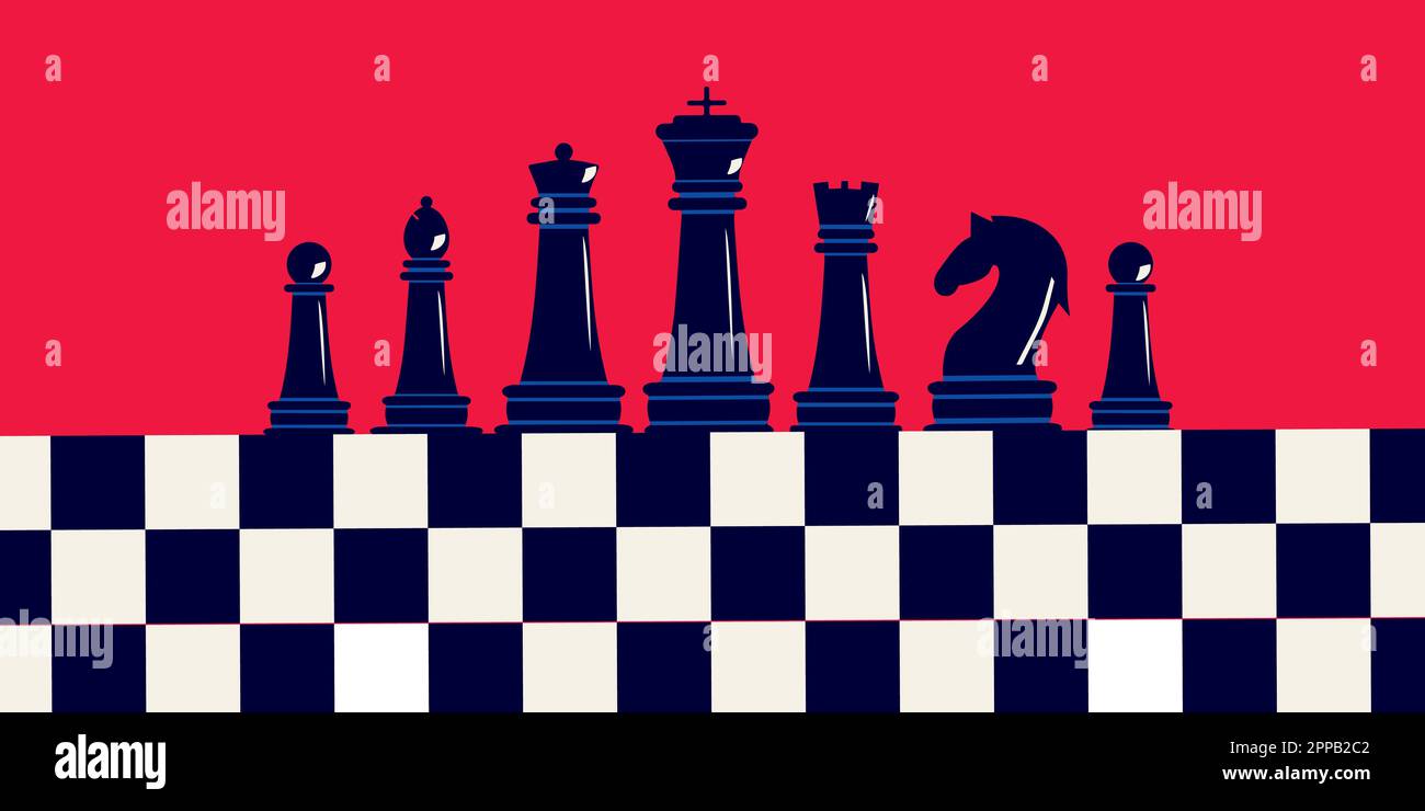 Chess pieces on a chessboard in a creative style on a red background ...