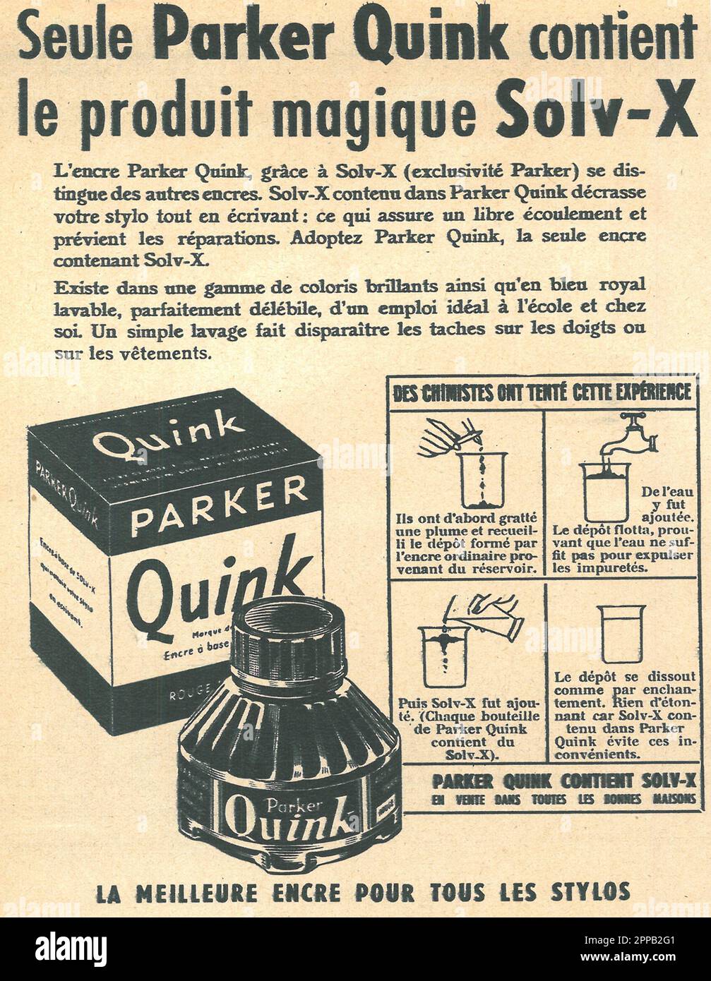 PARKER Ink Bottle Quink advert in a Paris Match magazine, November 1950 ...