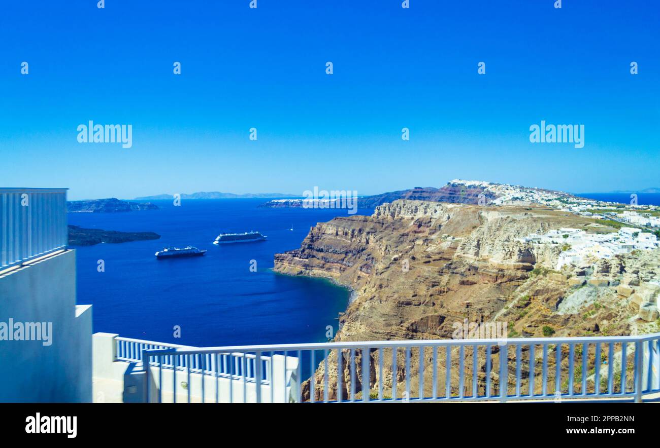 Observation deck,Dramatic coast cliff face, breathtaking Azure Caldera ...