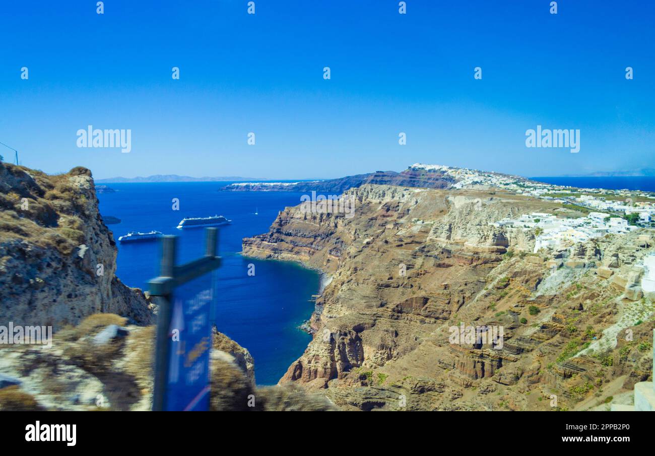 Observation deck,Dramatic coast cliff face, breathtaking Azure Caldera ...