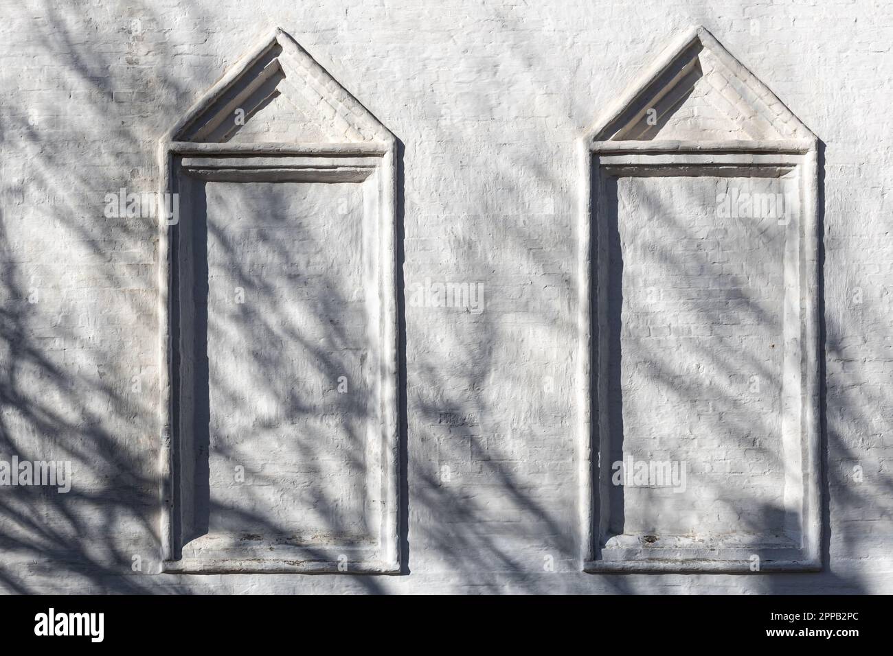 the shadow of the tree on the wall of the house with windows. house ...