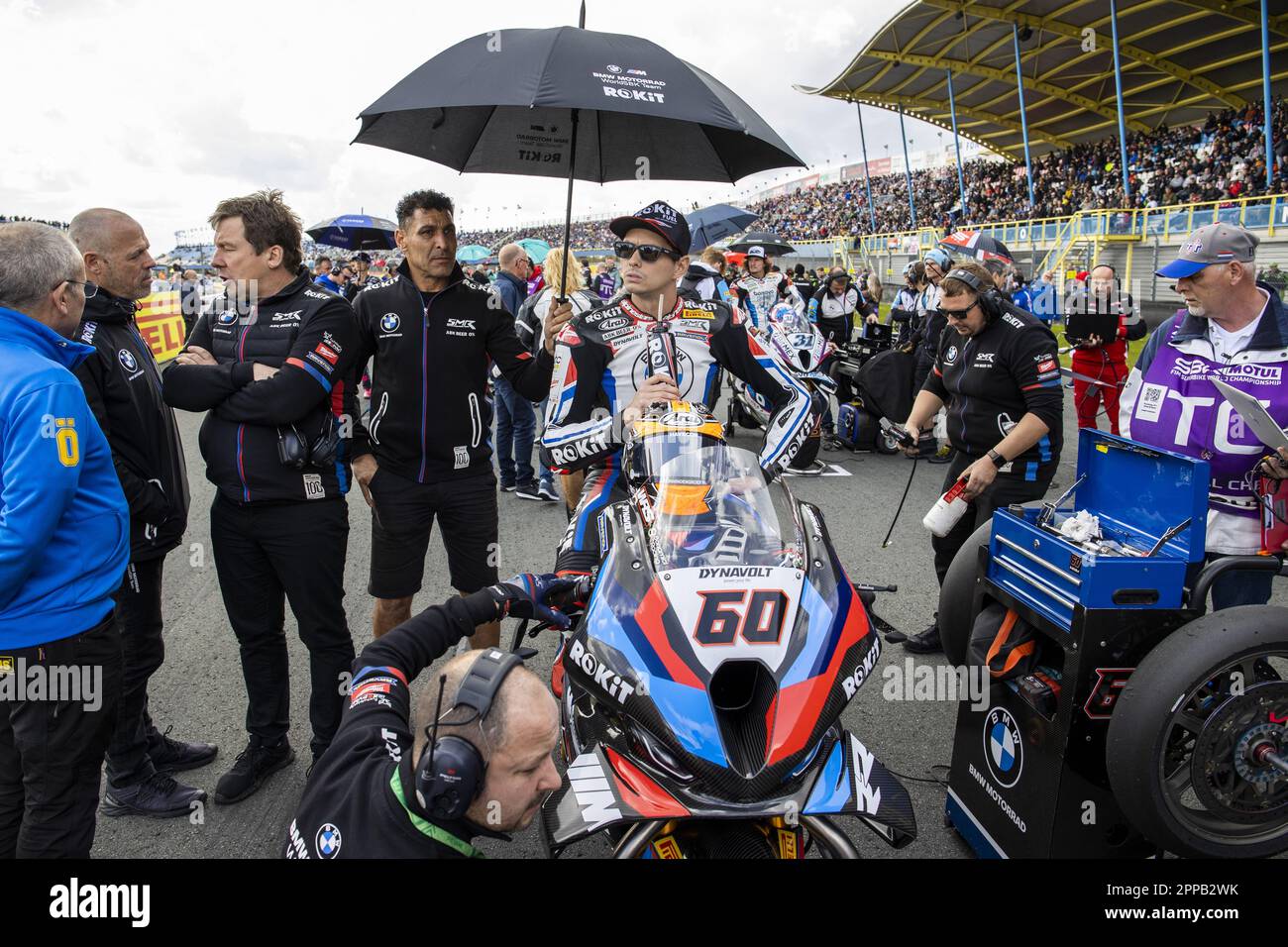 ASSEN - Michael van der Mark (NED) on his BMW on the grid for the start ...