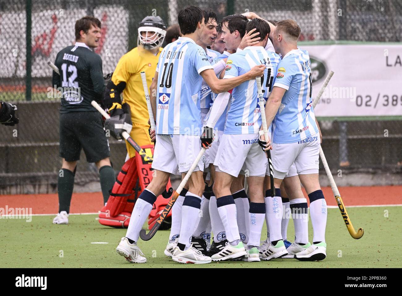 Waterloo, Belgium. 23rd Apr, 2023. Gantoise's Antoine Kina celebrates ...