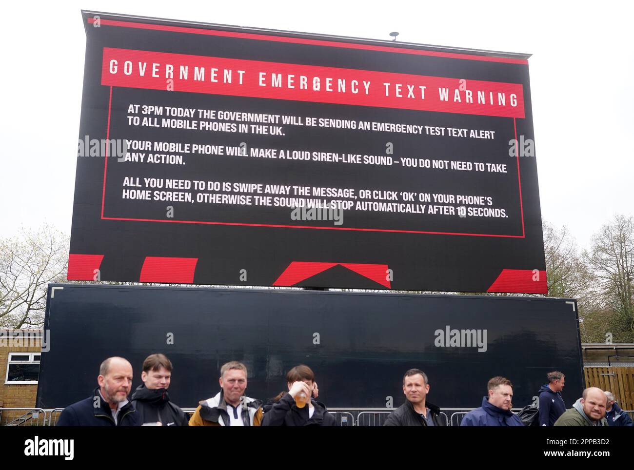 A government emergency text warning sign outside the stadium ahead of ...