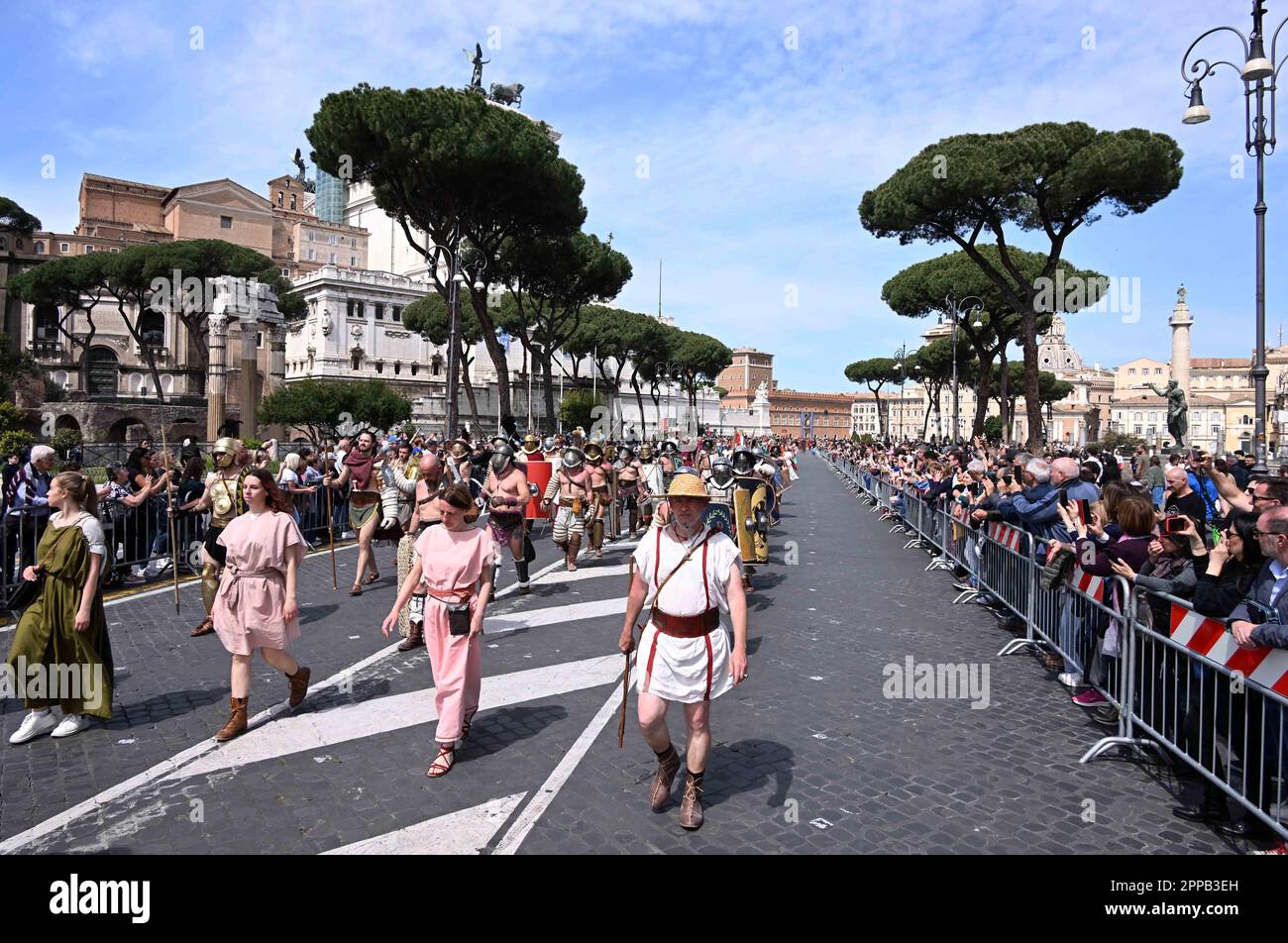 Rome, Italy. 23rd Apr, 2023. Performers take part in a parade to ...