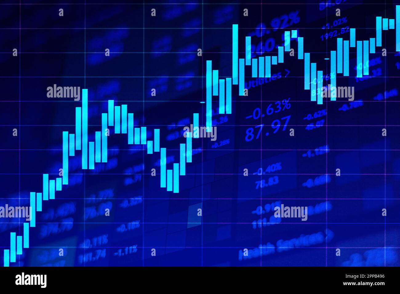 Rising stock market chart on blue background Stock Photo - Alamy