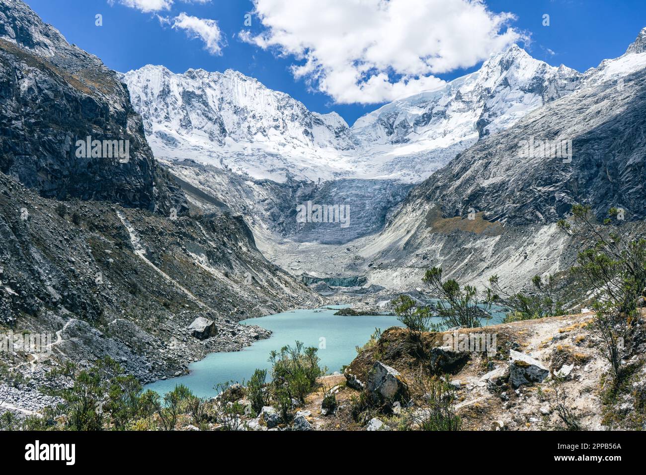 Laguna Llaca in Huascaran national park Peru with its turquoise water ...