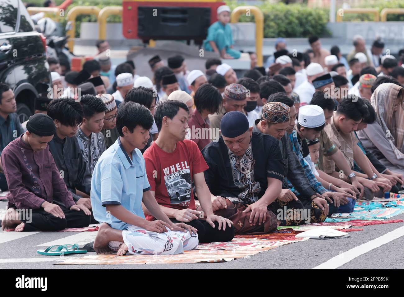 Close-up shot of Muslims performing Eid Prayer on Eid al-Fitr or Eid ...