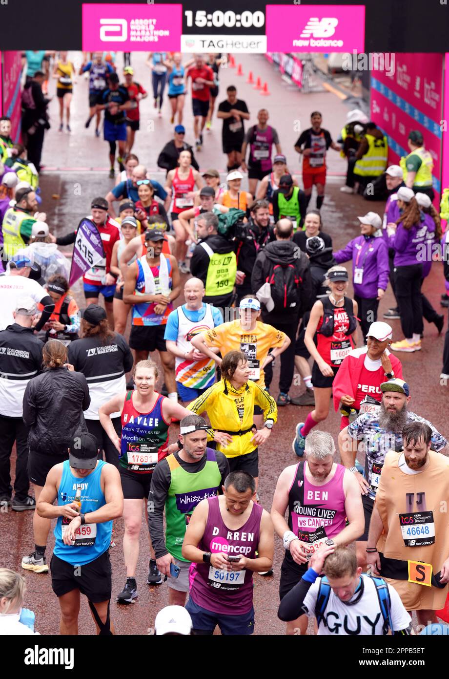 Competitors cross the finish line as the UK-wide emergency alert system ...