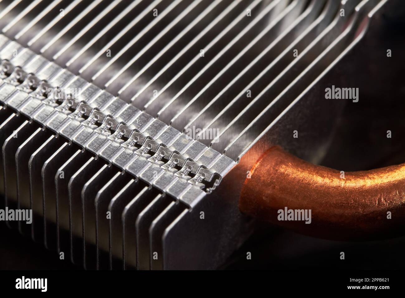 Close-up of a part of Radiator for cooling computer hardware elements ...