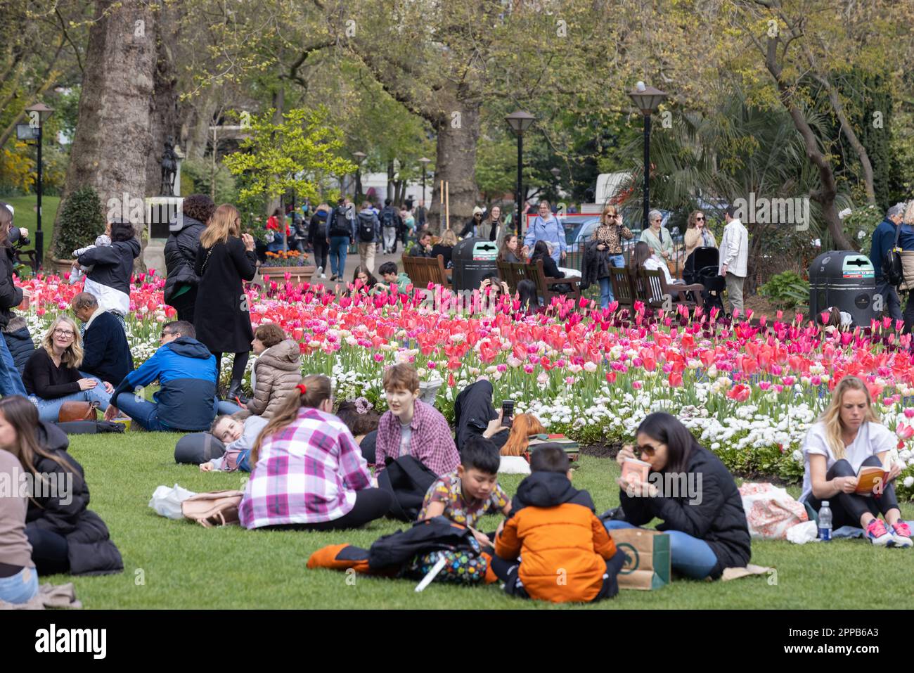 Victoria Embankment gardens with Spring Coronation display of flowers ...
