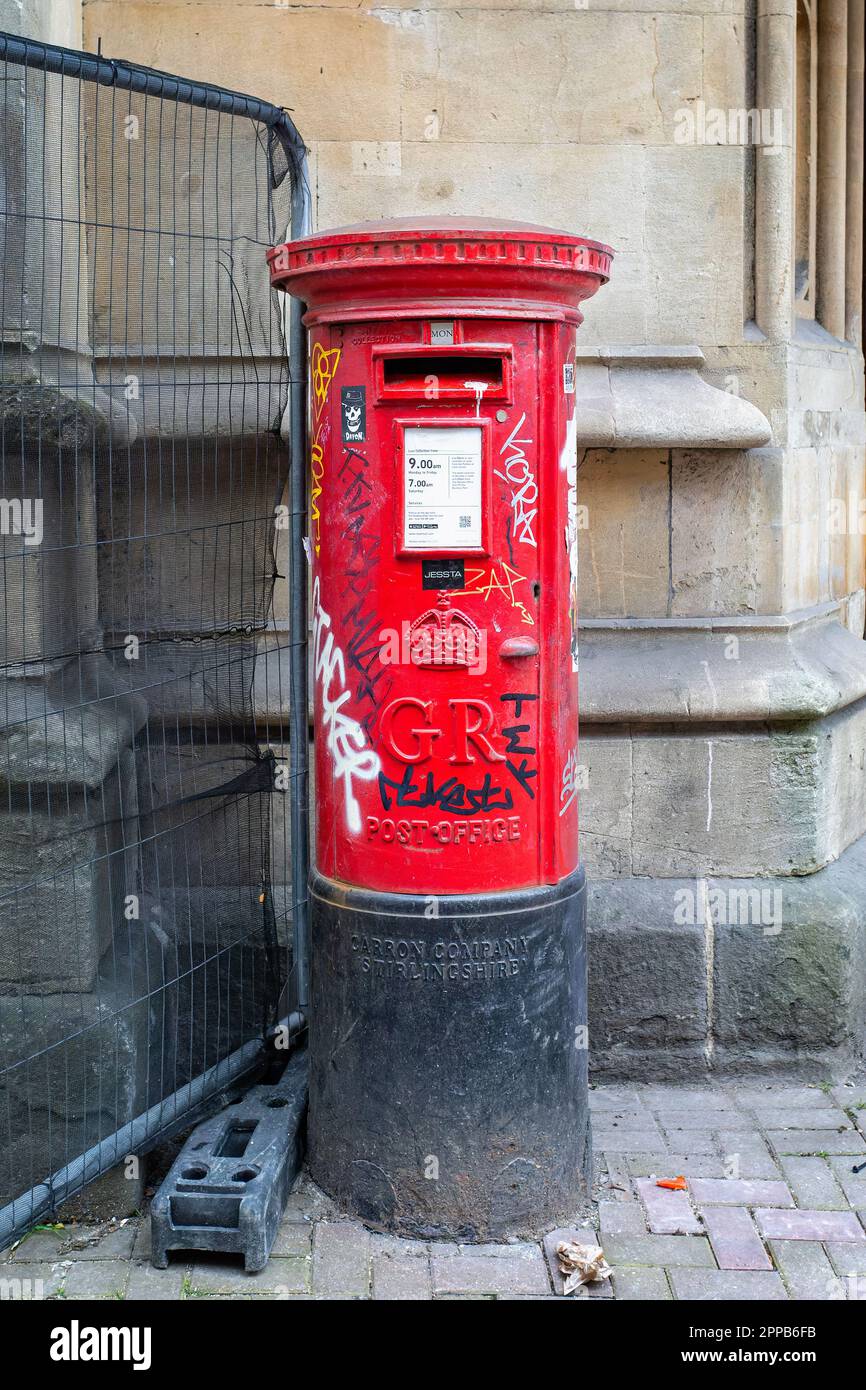 Iconic red vintage Royal Mail Post Box covered in graffiti in Bristol ...