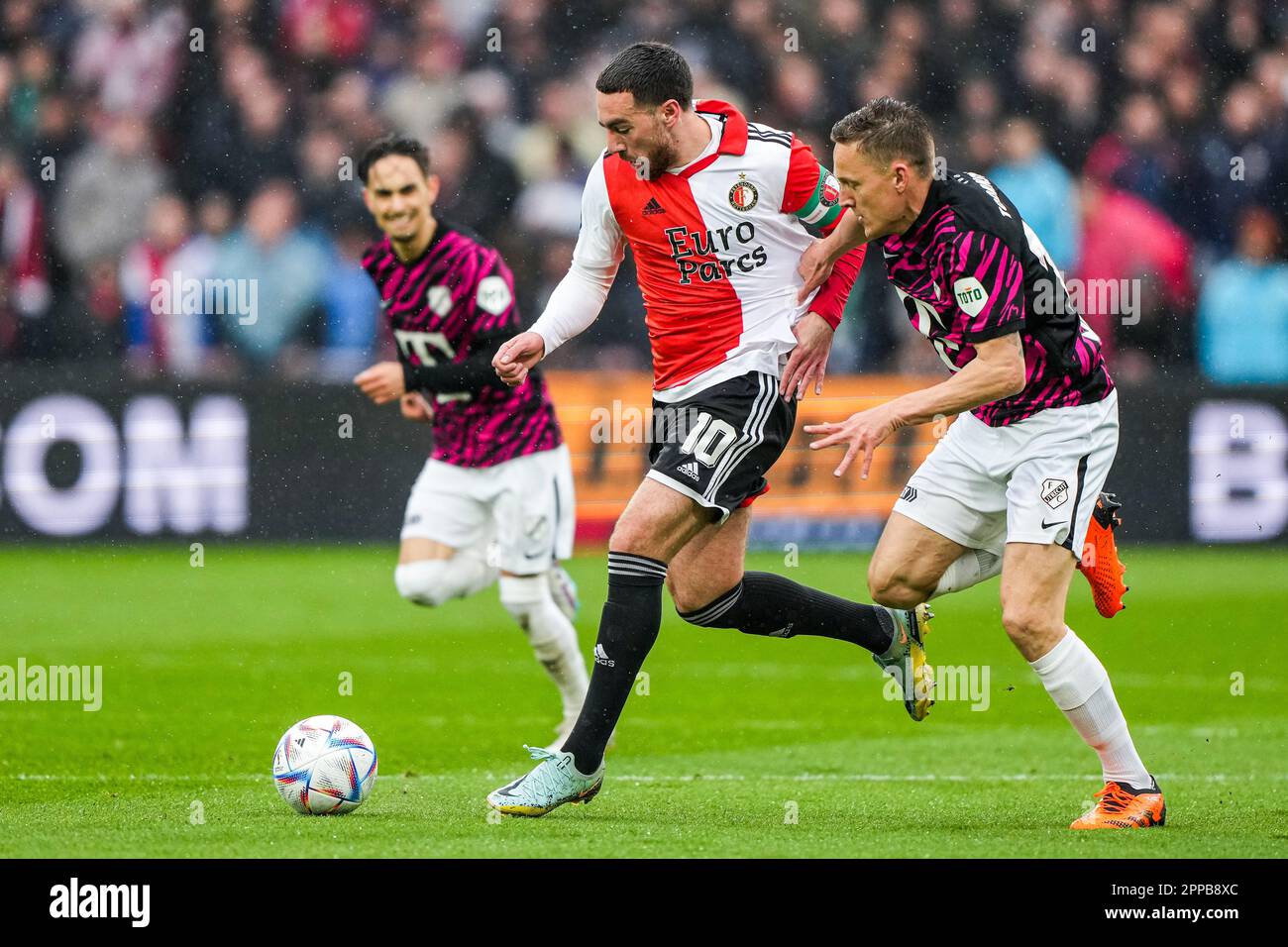Rotterdam, Netherlands. 23rd Apr, 2023. Rotterdam - Orkun Kokcu of Feyenoord, Jens Toornstra of ...