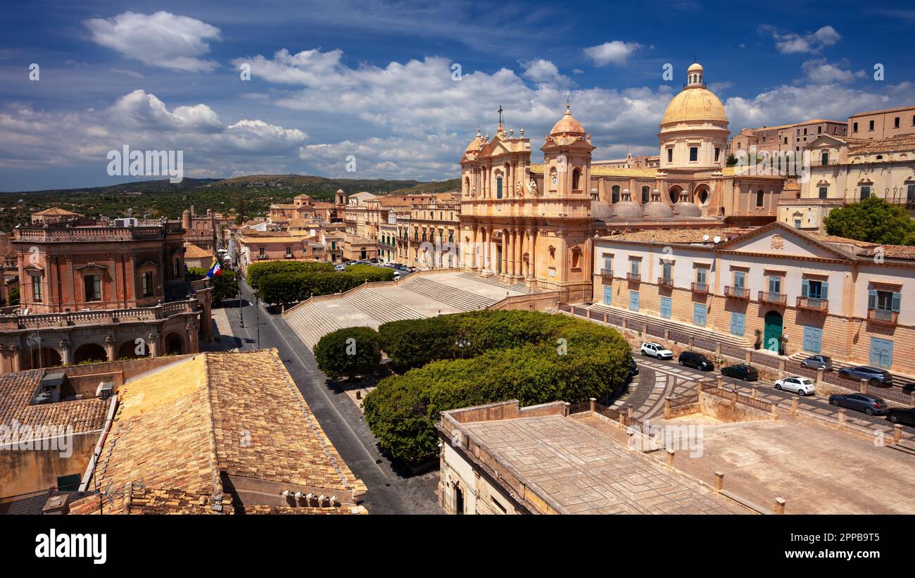 Noto, Sicily, Italy. Aerial cityscape image of historical city of Noto ...