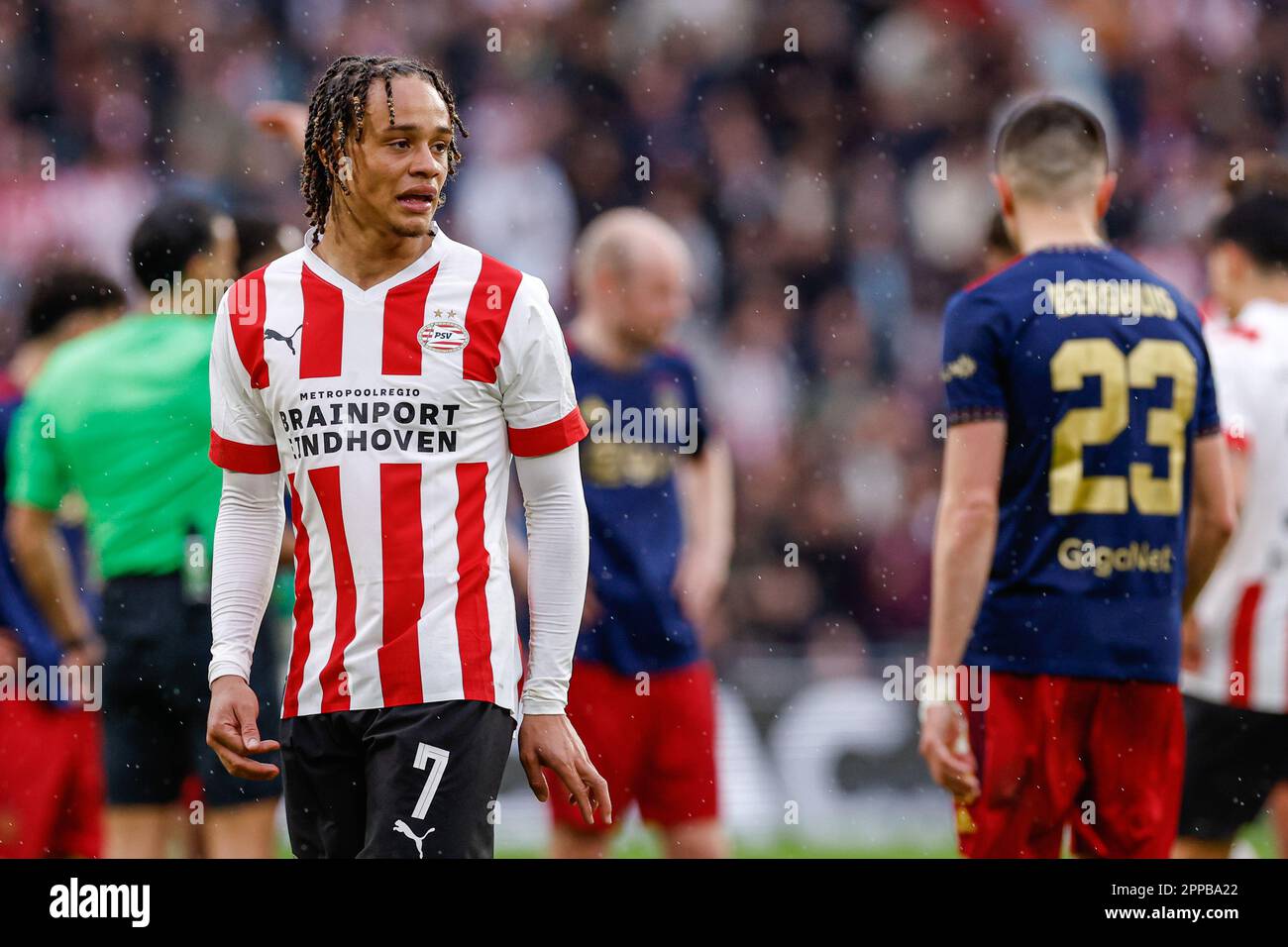 EINDHOVEN, NETHERLANDS - APRIL 23: Xavi Simons of PSV looks on during ...