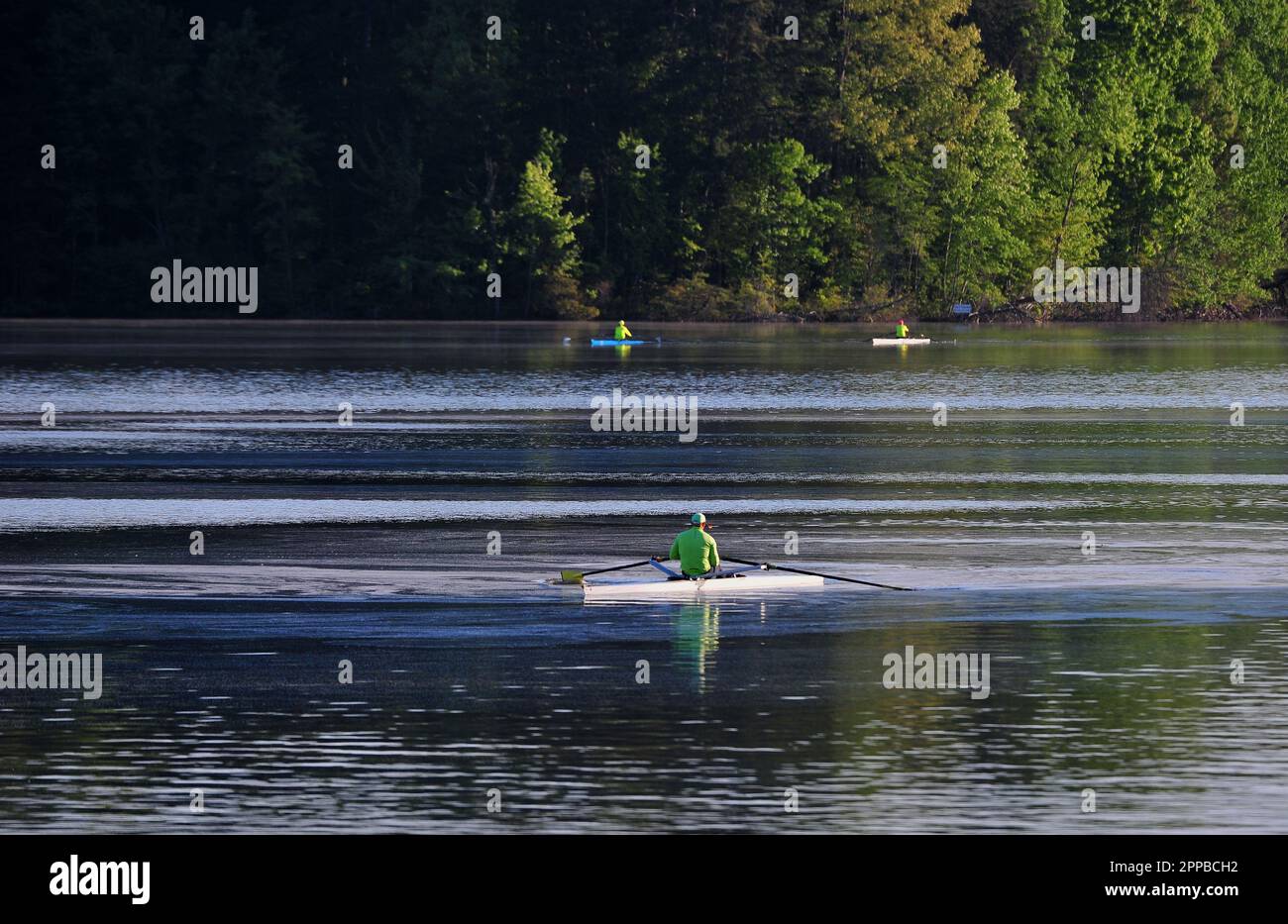 Rowing Club on a still lake Stock Photo - Alamy