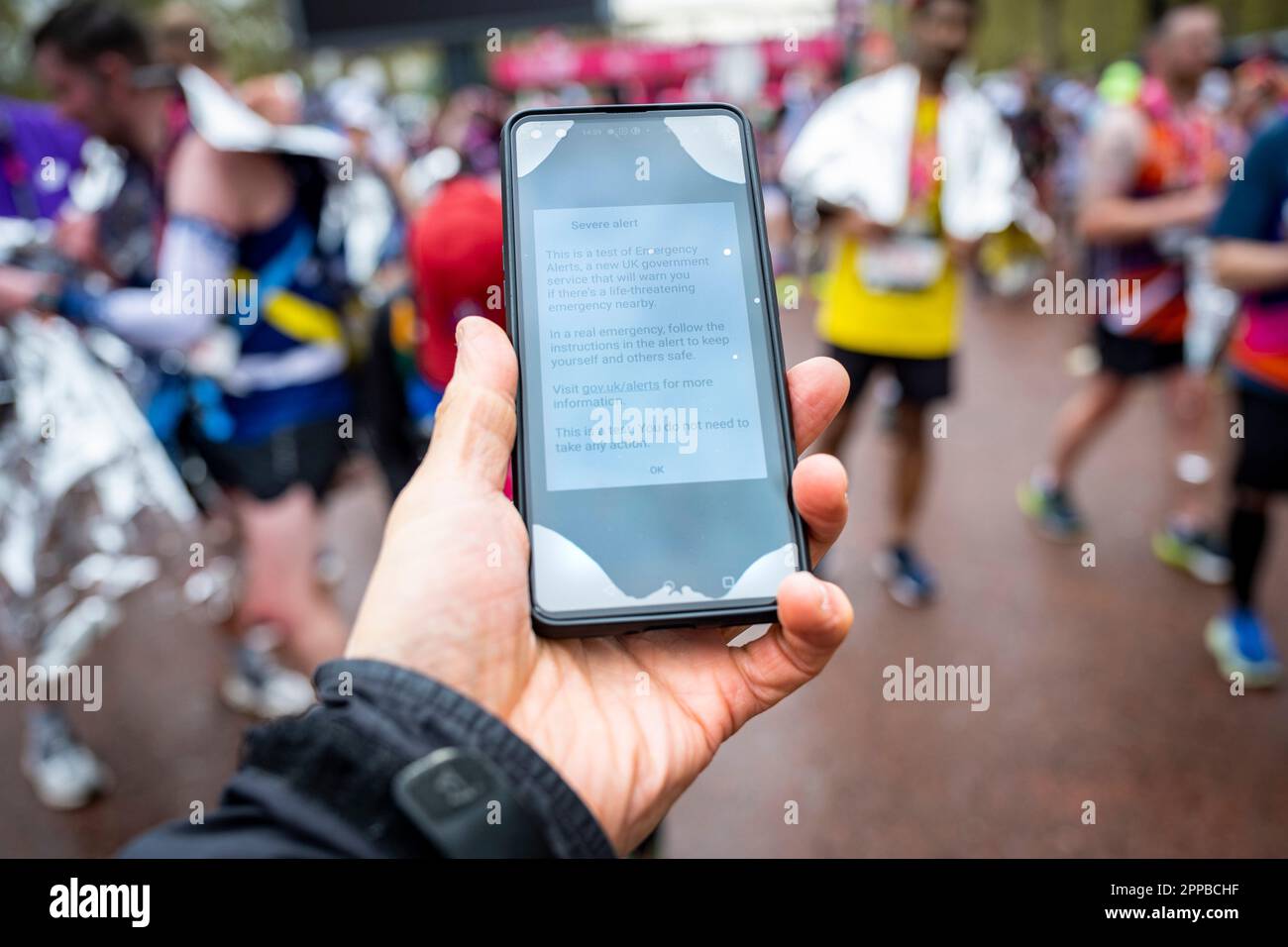London, UK. 23 April 2023. The 3pm UK government's test of emergency ...