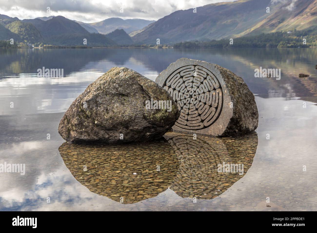 Millenium Stone, Derwent Water, Lake District UK Stock Photo - Alamy