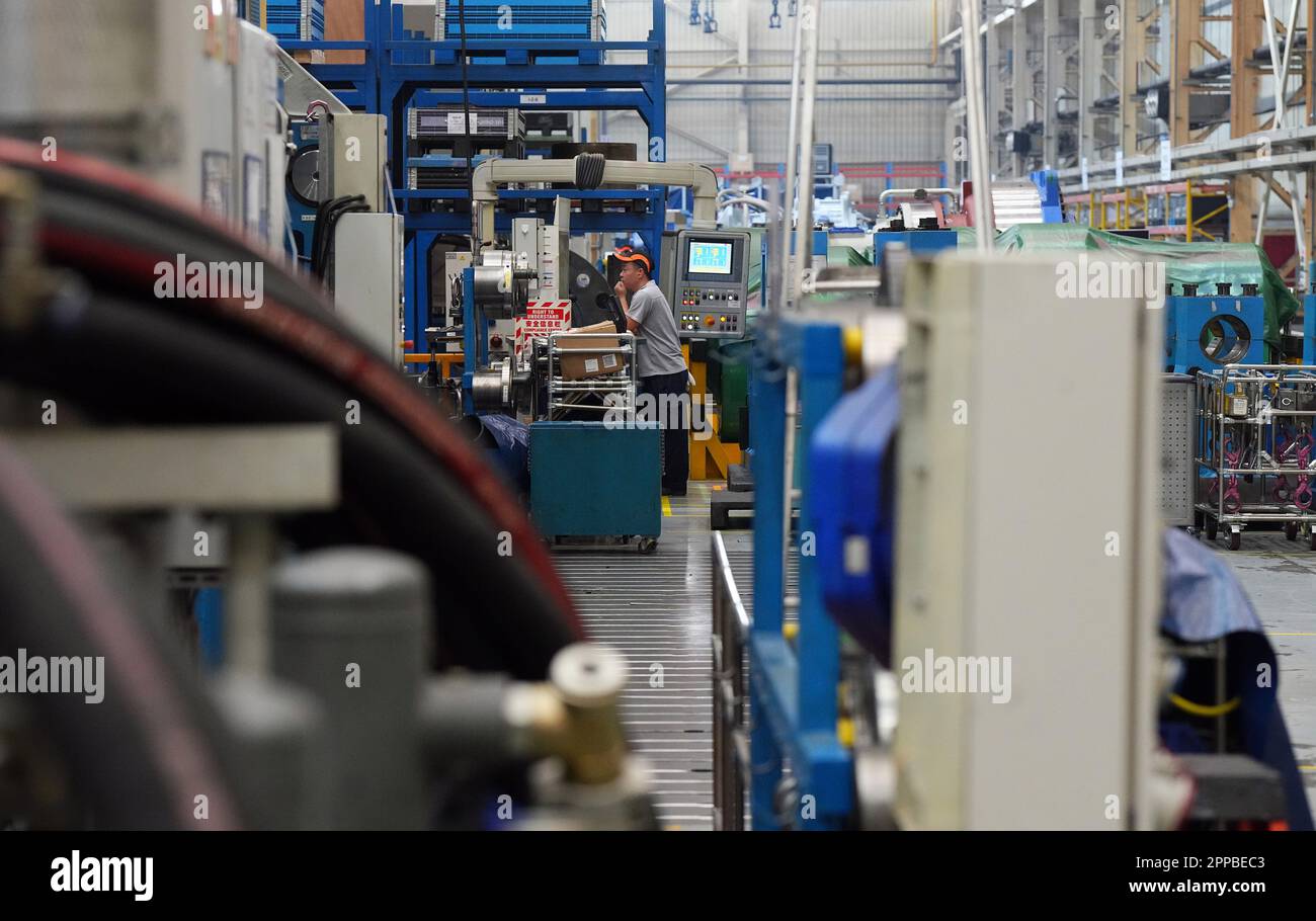 Tianjin, China. 13th Apr, 2023. A factory hall of Flender GmbH. The ...