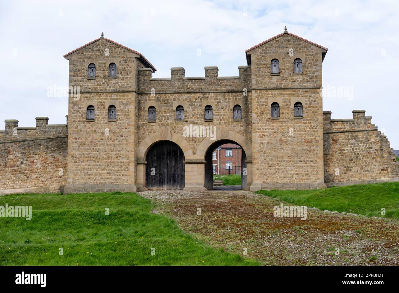 The reconstructed Entrance gate to Arbeia Roman Fort in South Shields ...