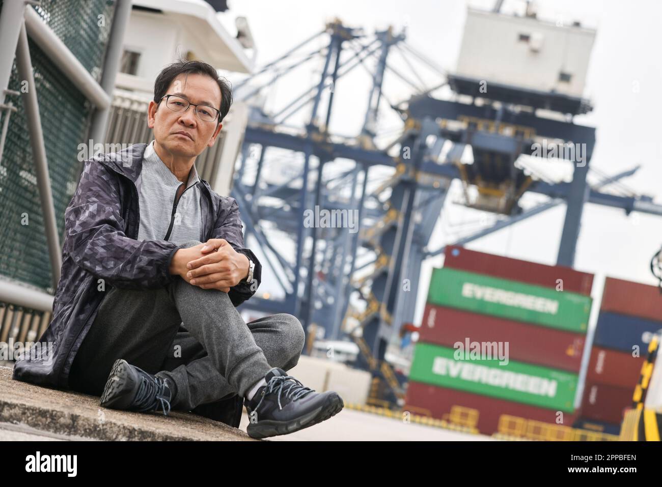 Ken Lai Ma-kin poses for photo at Kwai Chung Container Terminal, Kwai ...