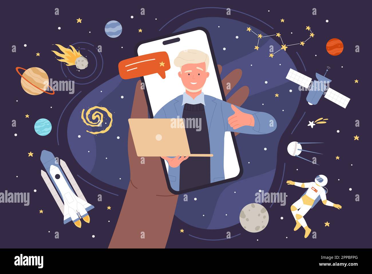 Space exploration and scientific cosmos research online vector ...