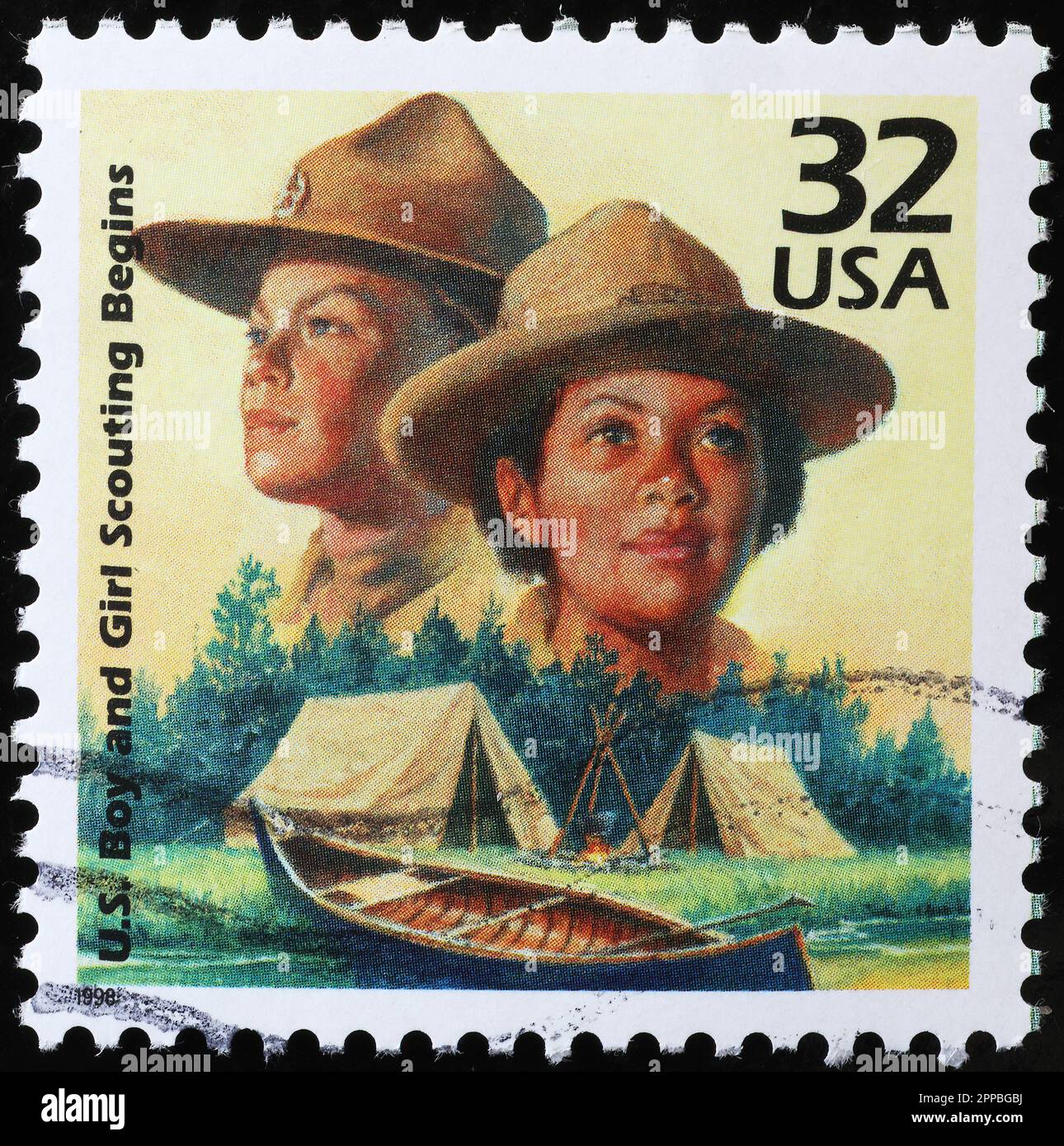 US boy and girl scouting on american stamp Stock Photo - Alamy