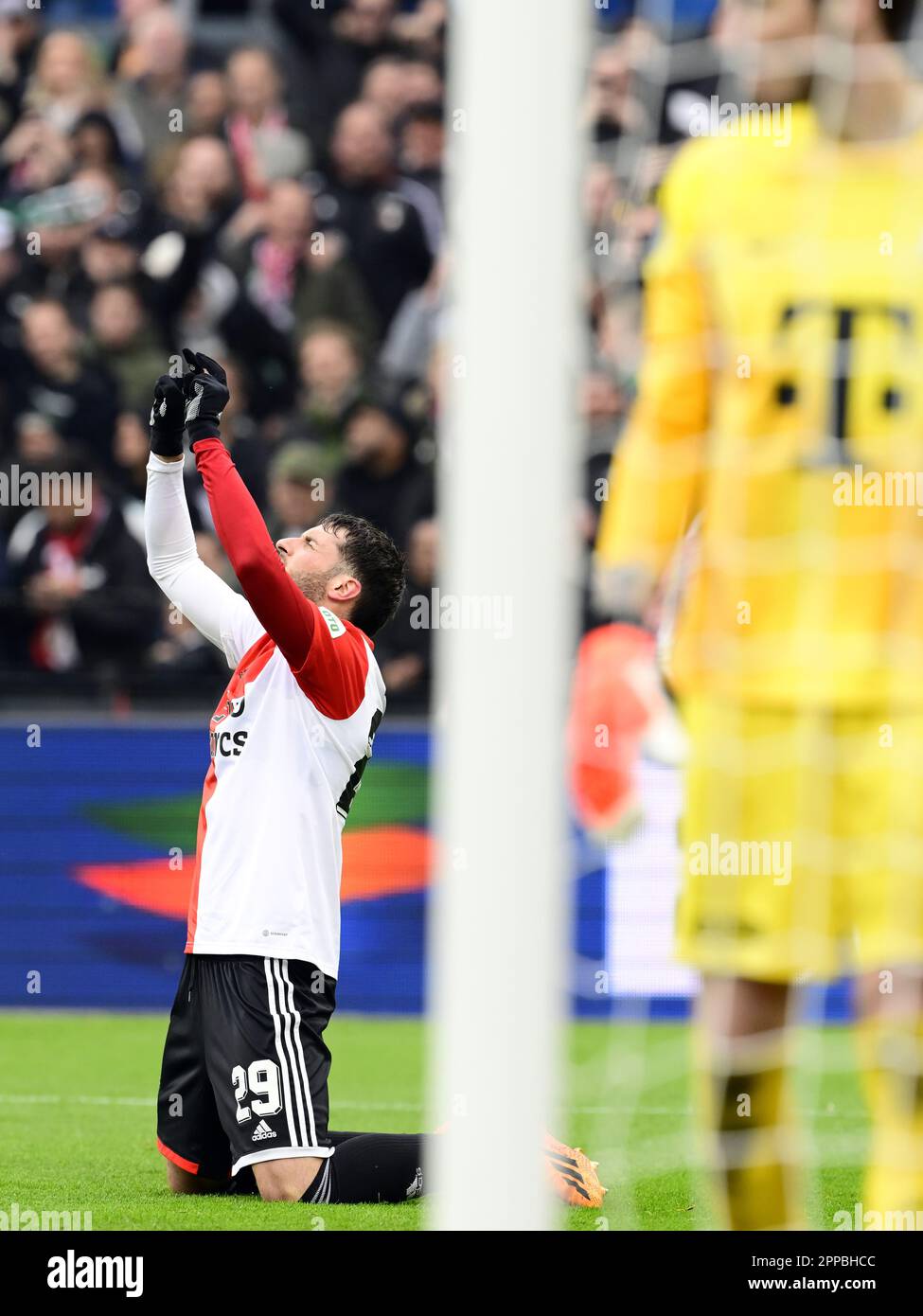 ROTTERDAM - Santiago Gimenez of Feyenoord celebrates the 2-0 during the ...
