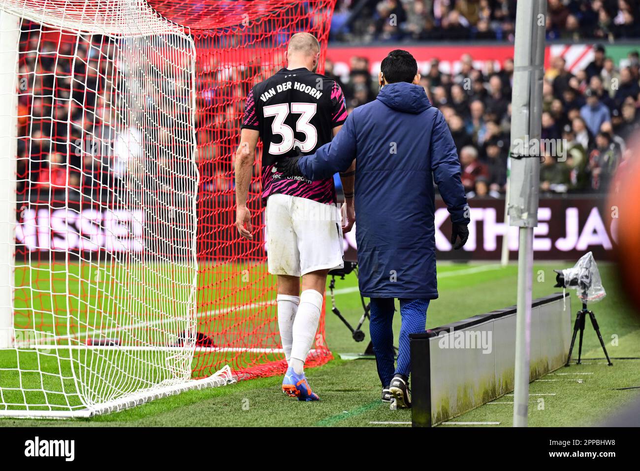 ROTTERDAM - Mike van der Hoorn of FC Utrecht leaves the field injured during the Dutch premier ...