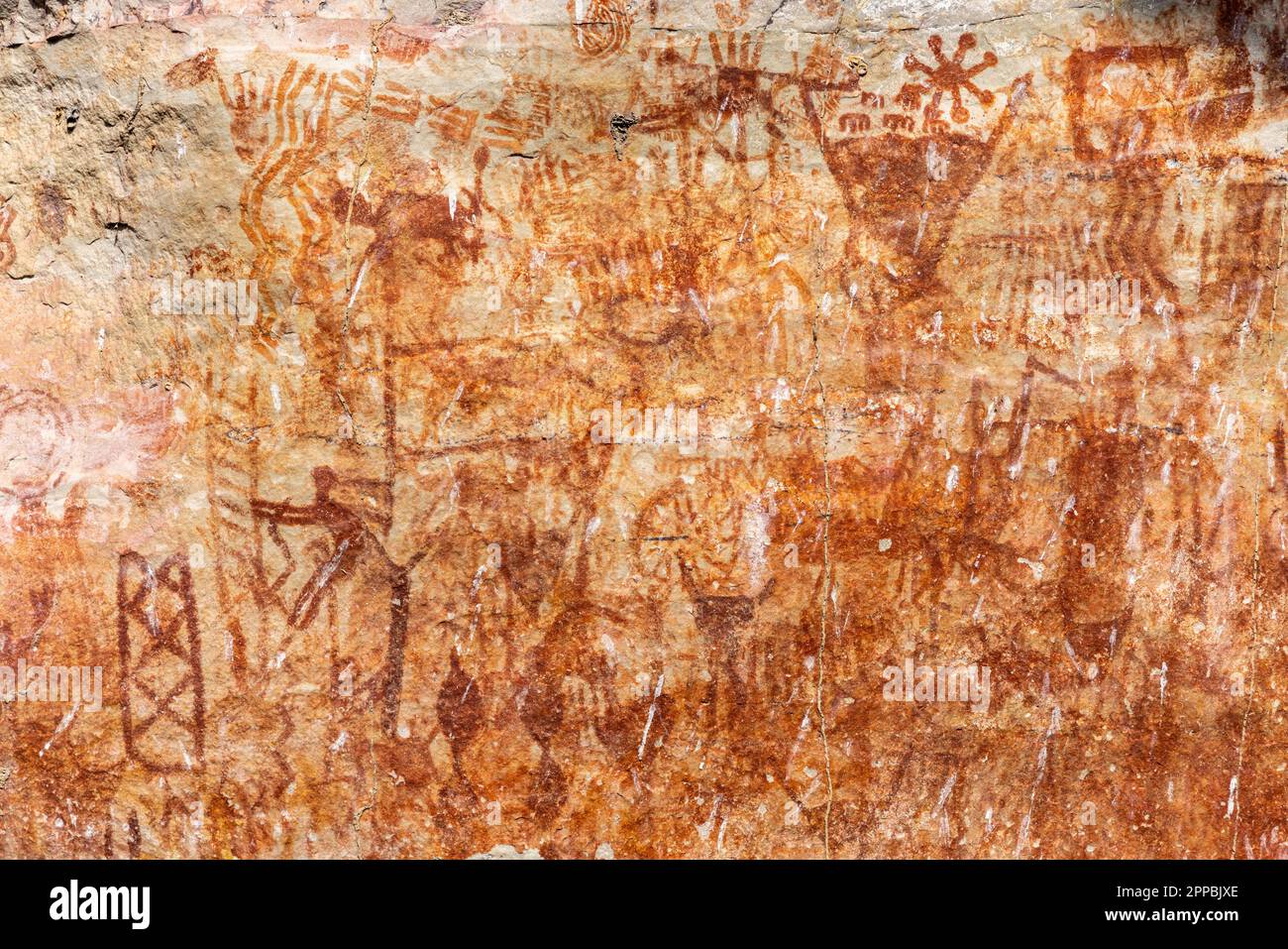 Rock paintings in Cerro Azul in the Chiribiquete National Park, a ...