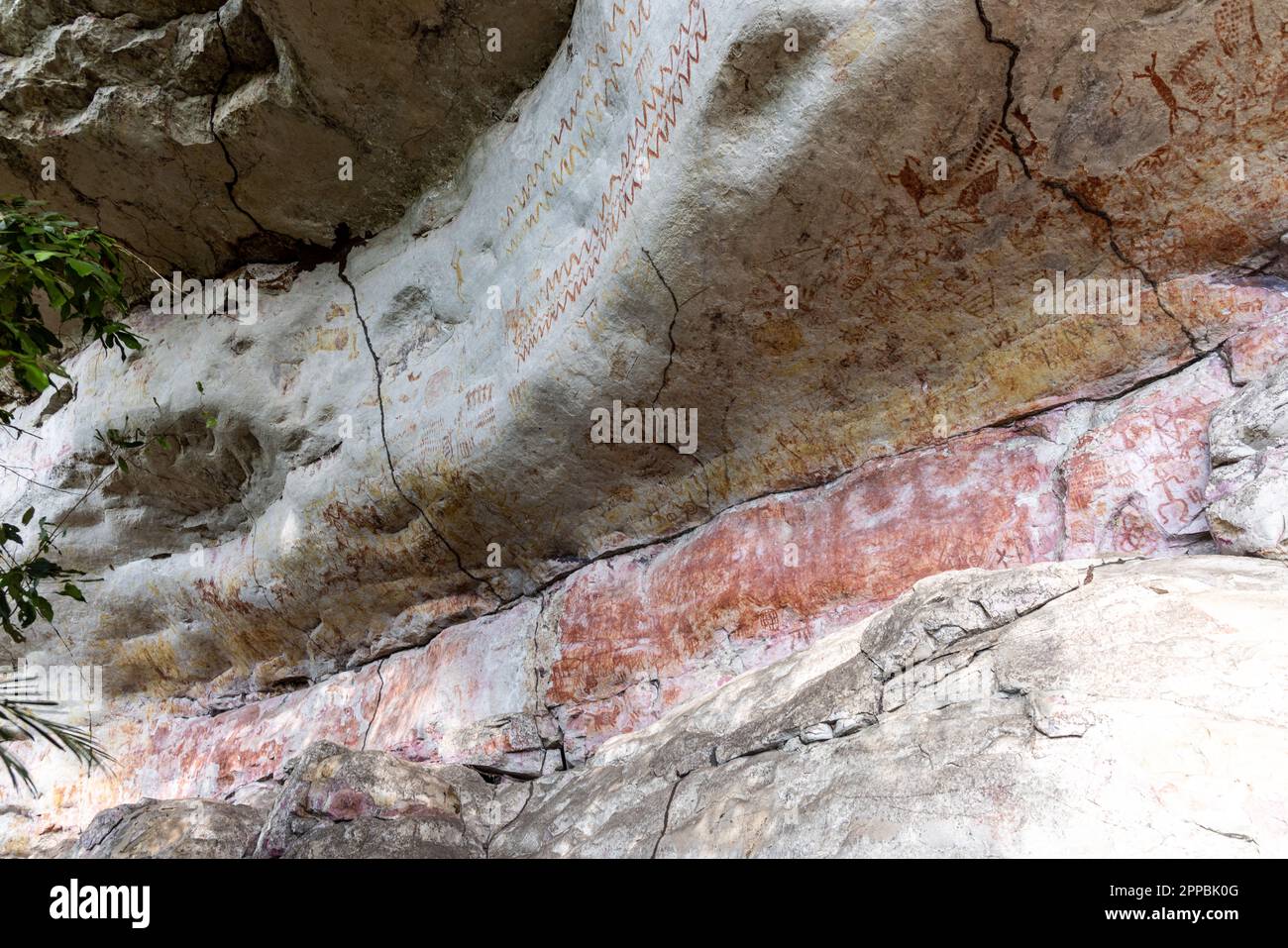 Rock paintings in Cerro Azul in the Chiribiquete National Park, a ...