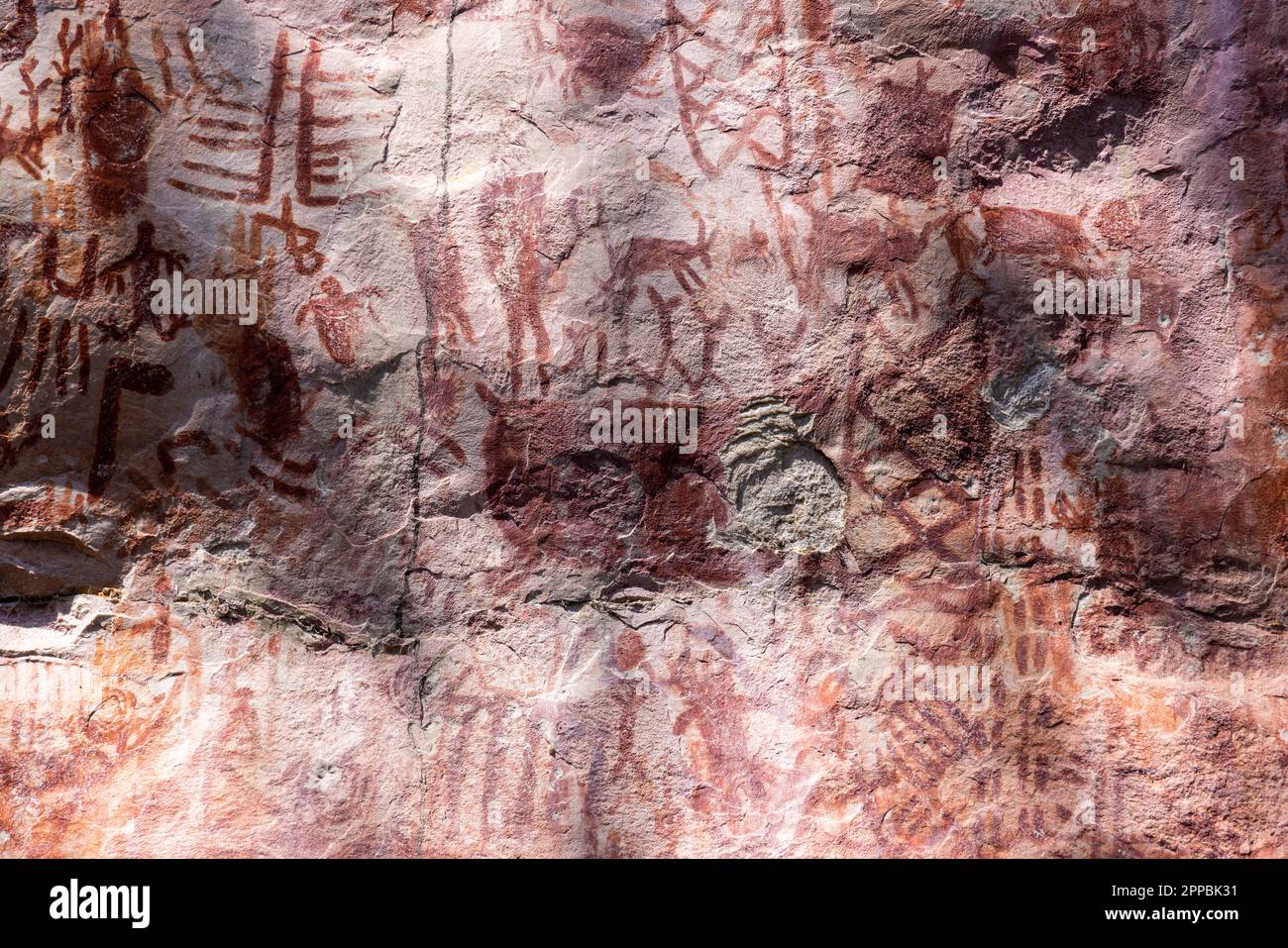 Rock paintings in Cerro Azul in the Chiribiquete National Park, a ...