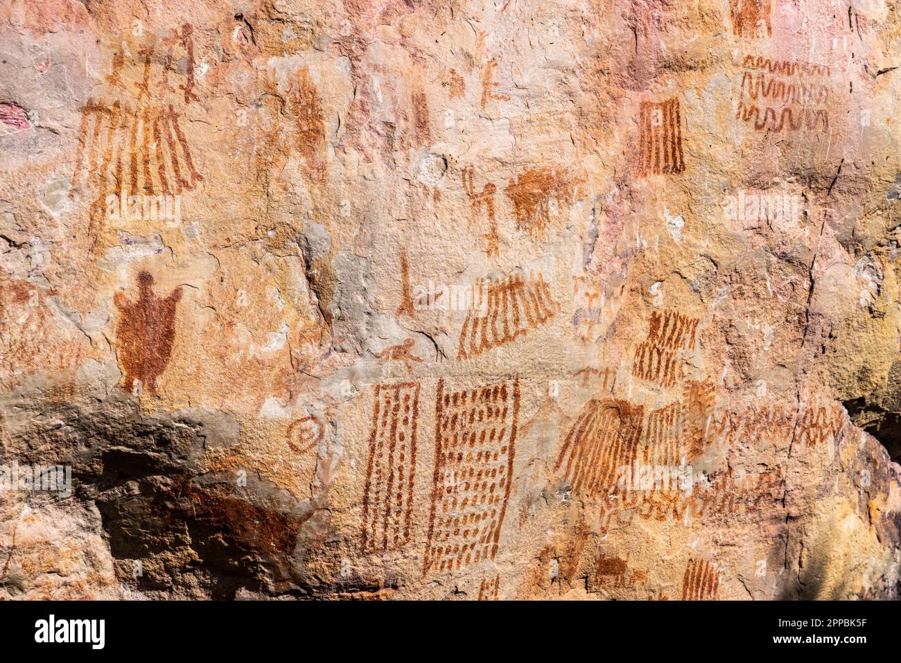 Rock paintings in Cerro Azul in the Chiribiquete National Park, a ...