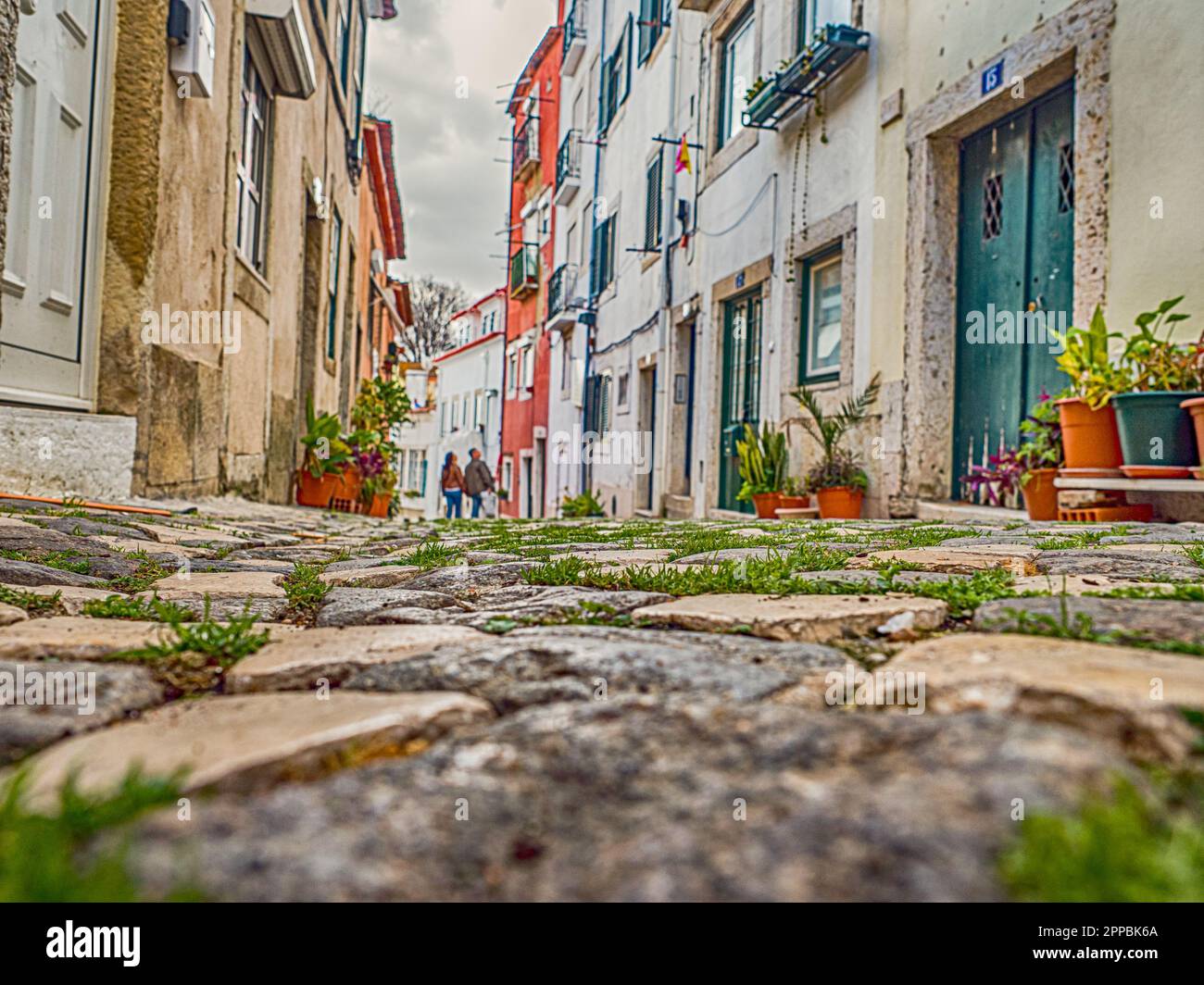 Lisbon, Portugal - Jan, 2019: Historic narrow cobblestone streets of ...