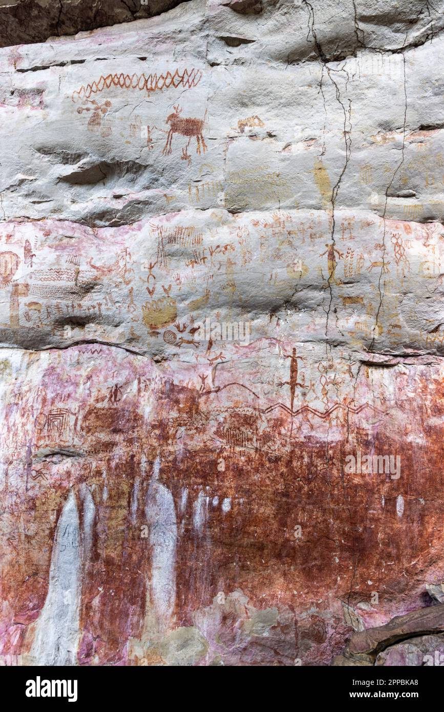 Rock paintings in Cerro Azul in the Chiribiquete National Park, a ...