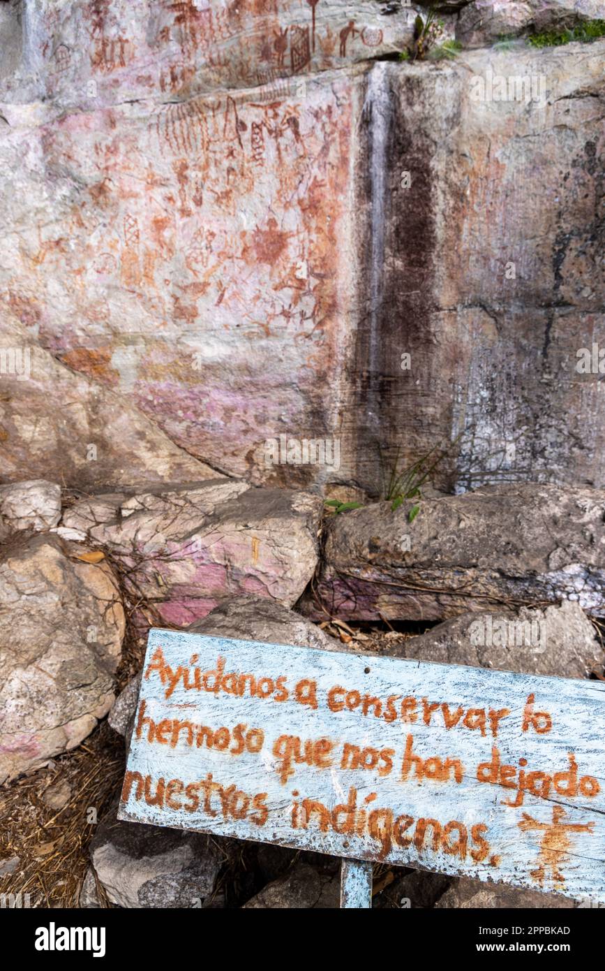 Rock paintings in Cerro Azul in the Chiribiquete National Park, a ...